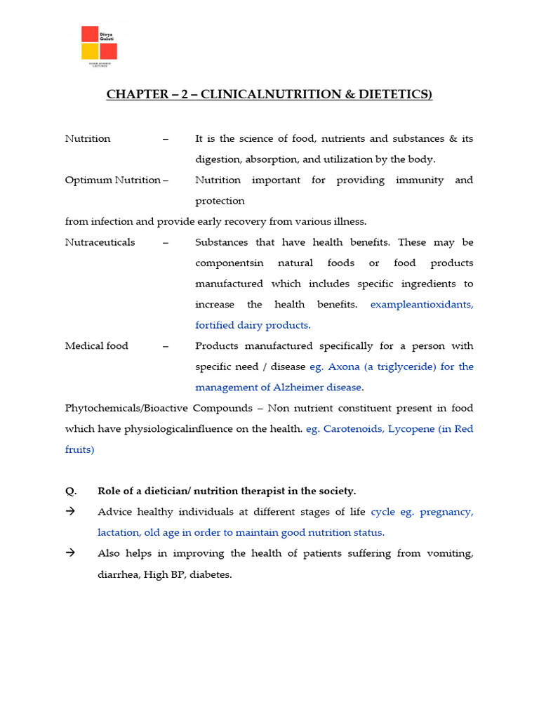 Chap-2 Notes For Clinical Nutrition and Dietetics | PDF | Dietitian ...