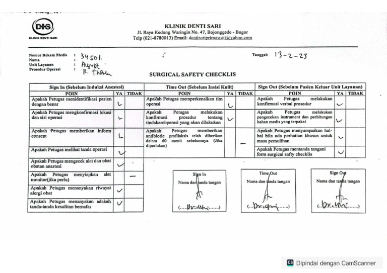 Salinan Form Bukti Surgical Safety Checklis-1 | PDF