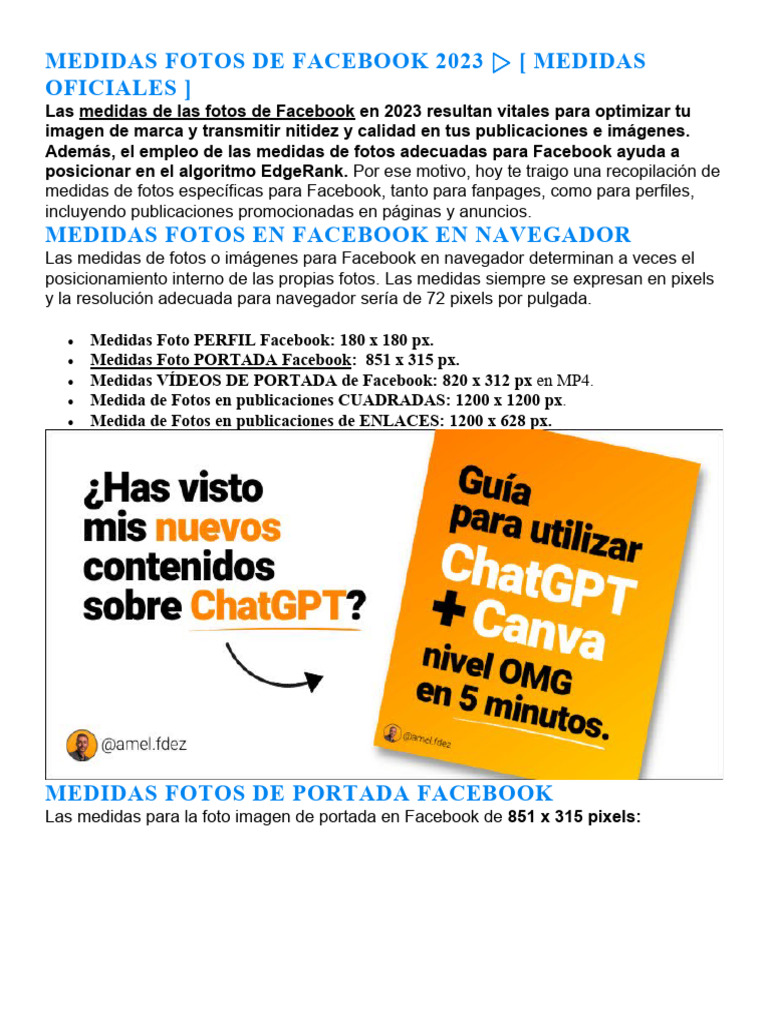 Medidas Fotos Facebook 2023 | PDF | Facebook | Píxel