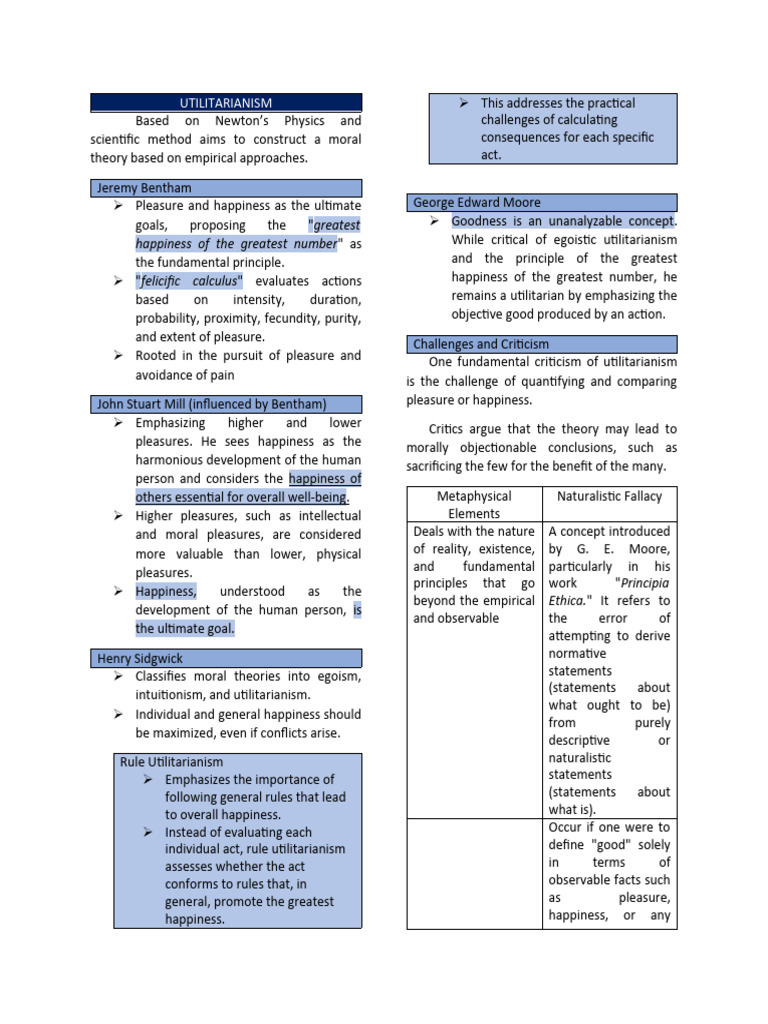Utilitarianism Outline | PDF | Utilitarianism | Pleasure