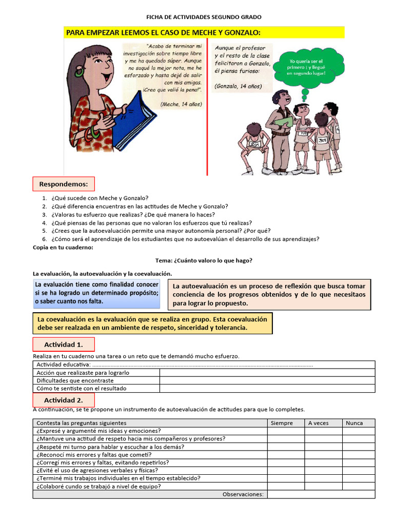 Ficha de Actividades Segundo Grado | PDF