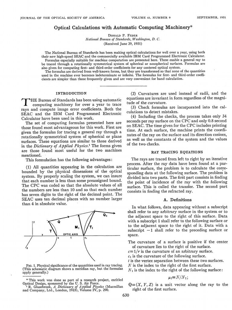 Optical Calculations With Automatic Computing Machinery | Download Free PDF | Optics | Angle