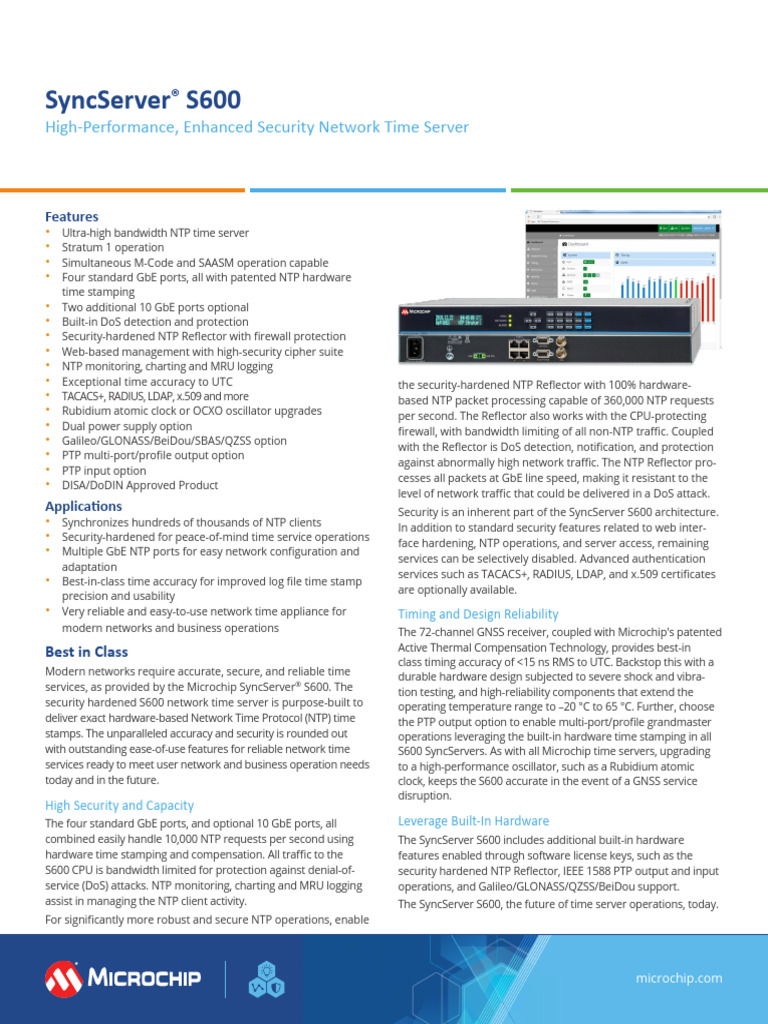 Microchip Syncserver s600 NTP Time Server Datasheet 2903E | PDF ...