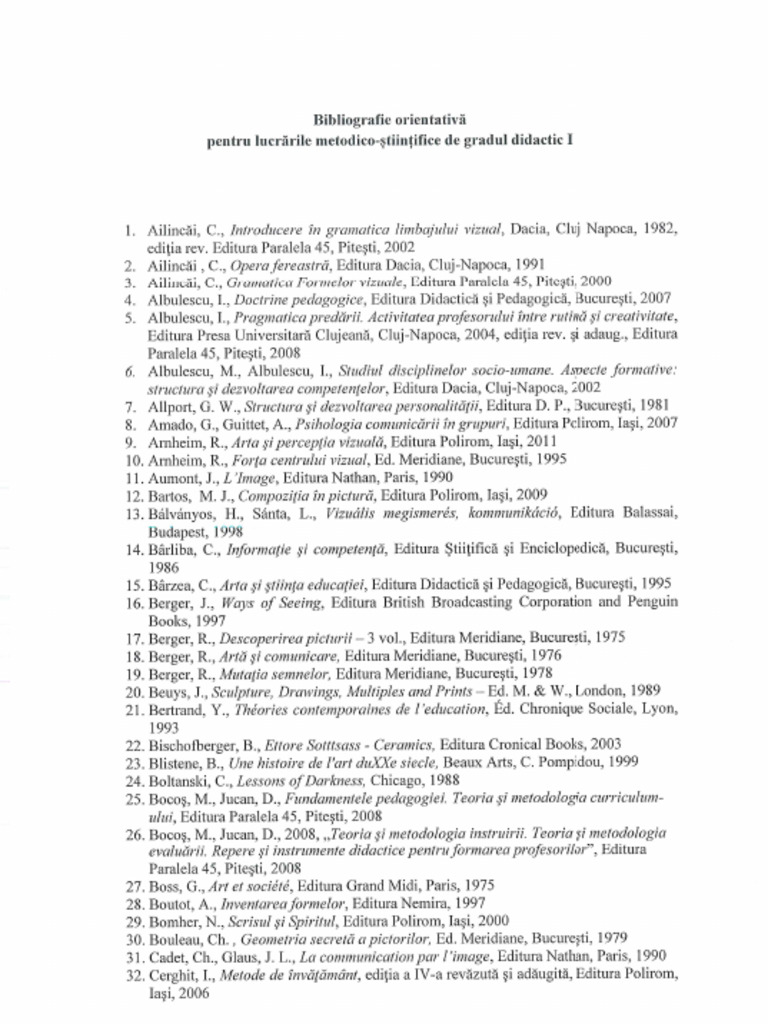 Bibliografie Informativa Grad Didactic I | PDF