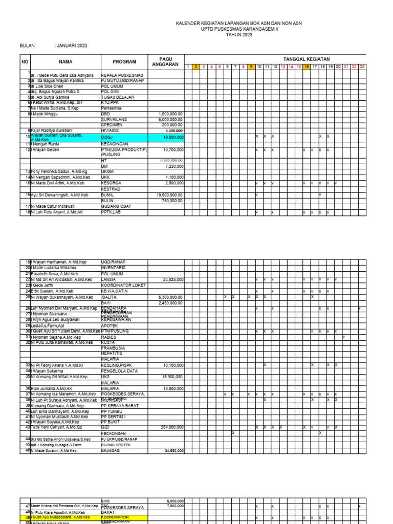 Kalender Kegiatan Puskesmas 2023 | PDF