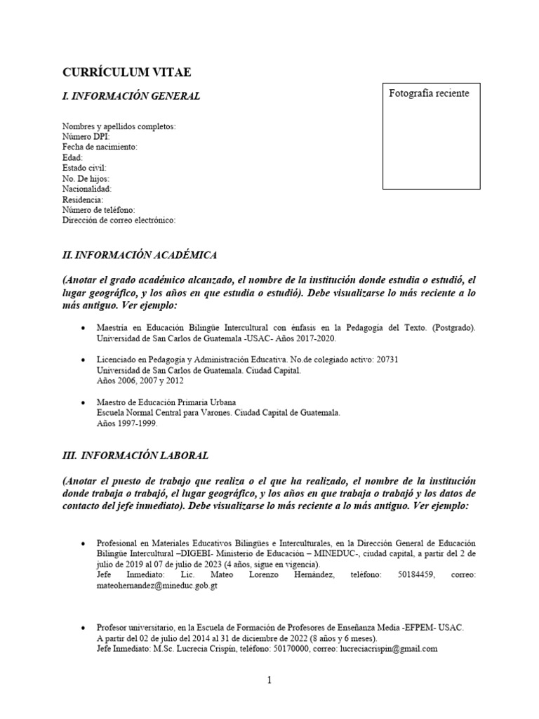 Formato Currículum Vitae | PDF