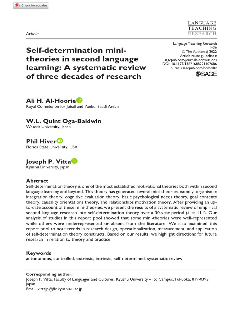 2022 Al-Hoorie - Self-Determination Mini-Theories in Second Language ...