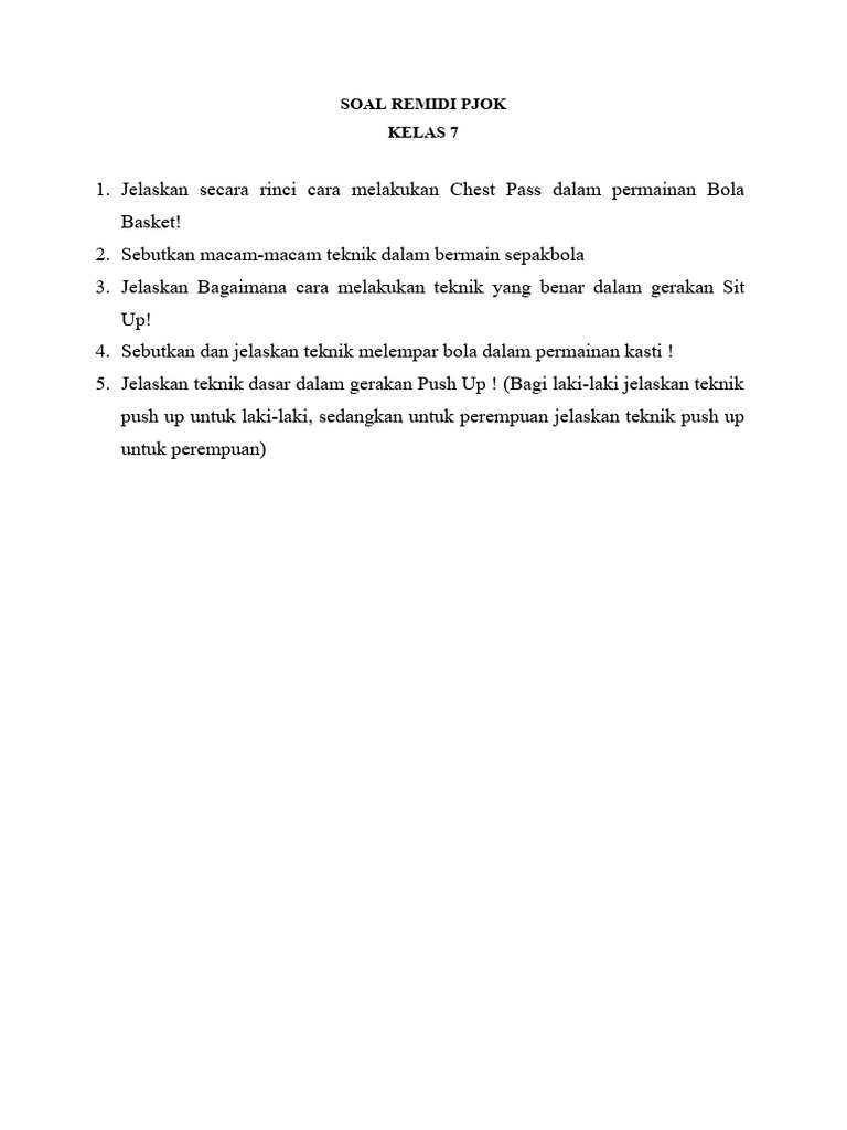 Soal Remidi Pjok | PDF | Karier & Perkembangan | Olahraga & Rekreasi