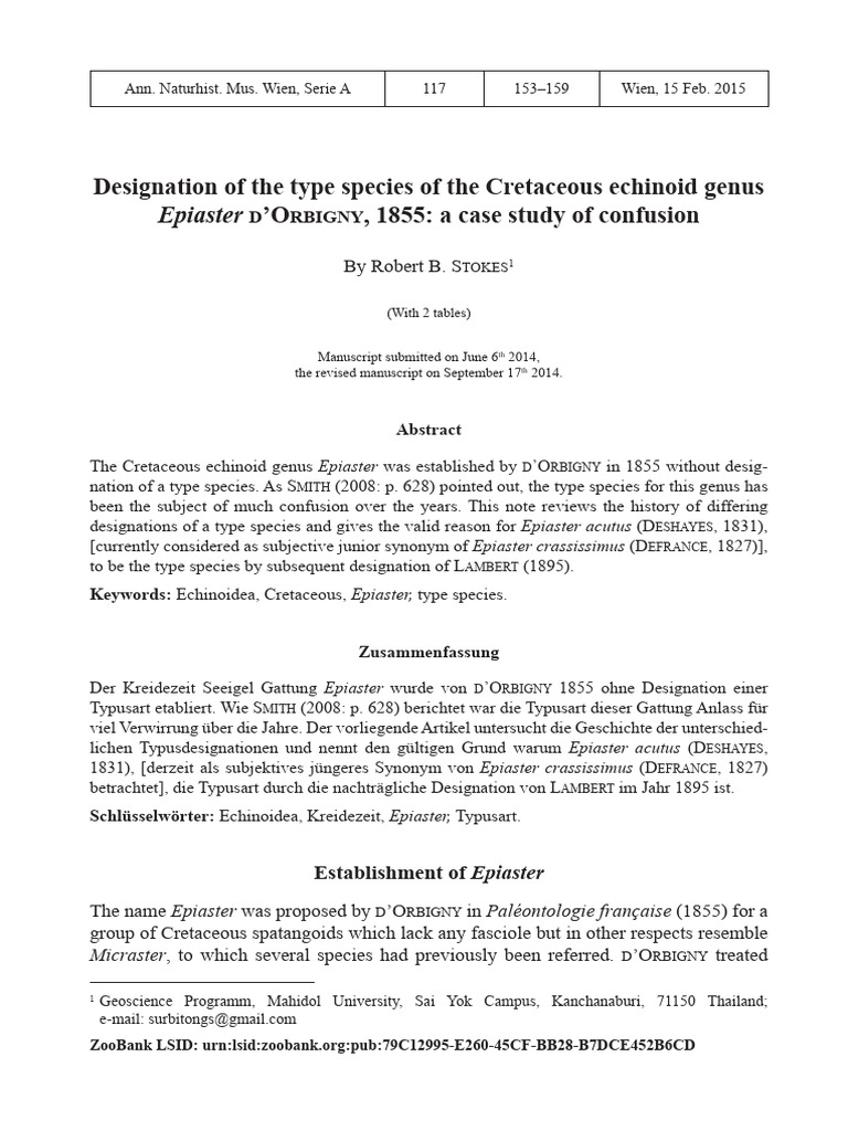 Type Species of Cretaceous Echinoid Epiaster | PDF | Eukaryotes | Biology