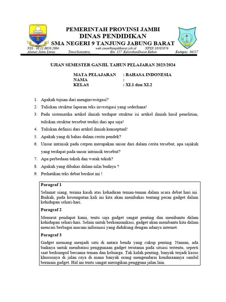 Soal Xi 2023-2024 | PDF | Karier & Perkembangan