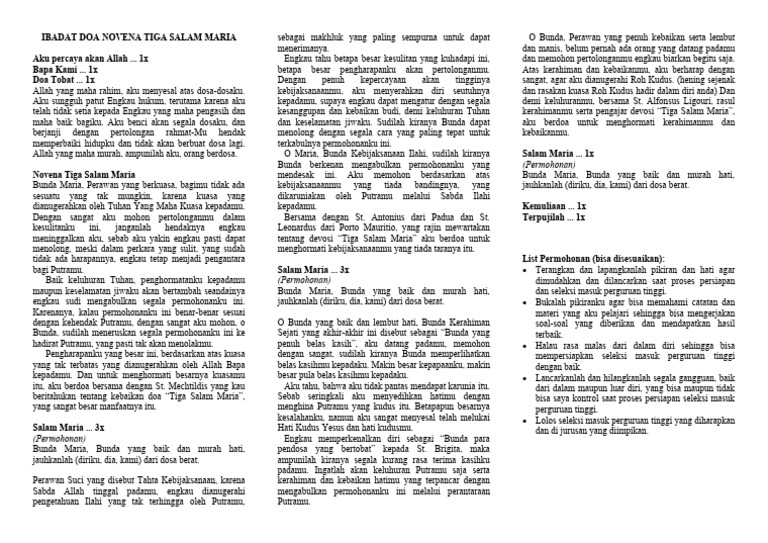 Ibadat Doa Novena Tiga Salam Maria Sma | PDF