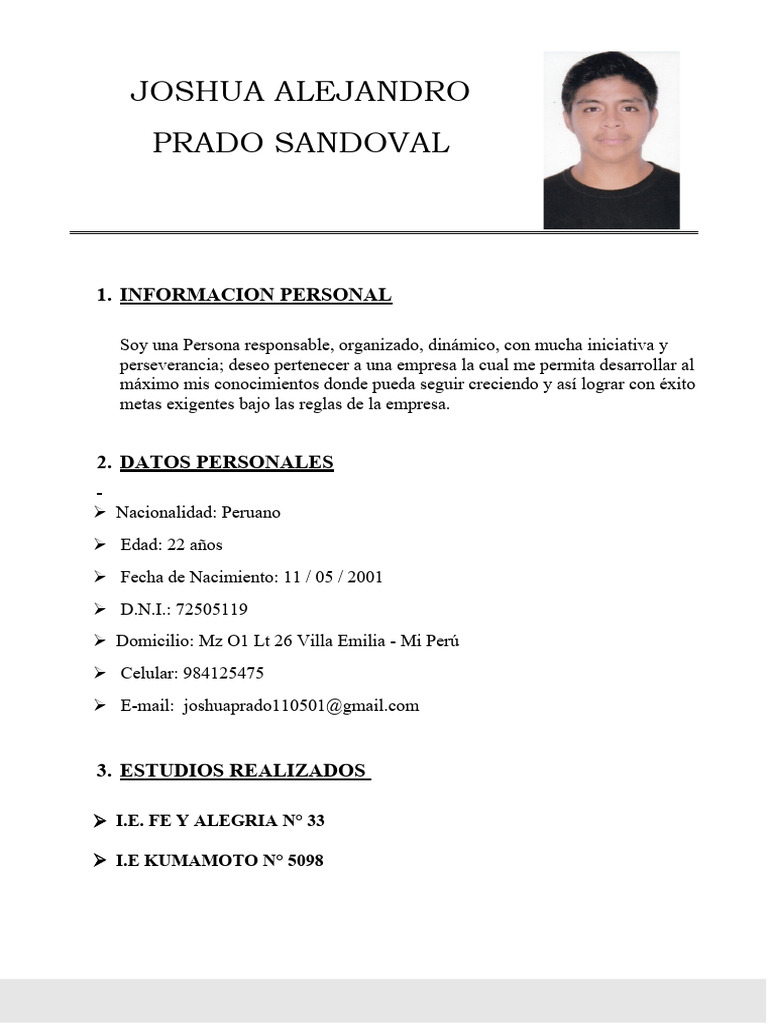 CV Joshua Alejandro Prado Sandoval | PDF