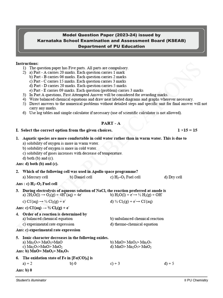 PU Board Model Paper With Water Mark | PDF | Coordination Complex | Acid