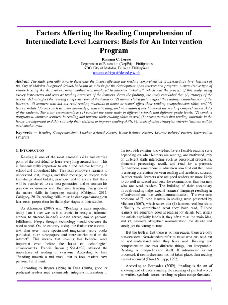 Intermediate Learners' Reading Challenges | PDF | Reading Comprehension | Schema (Psychology)