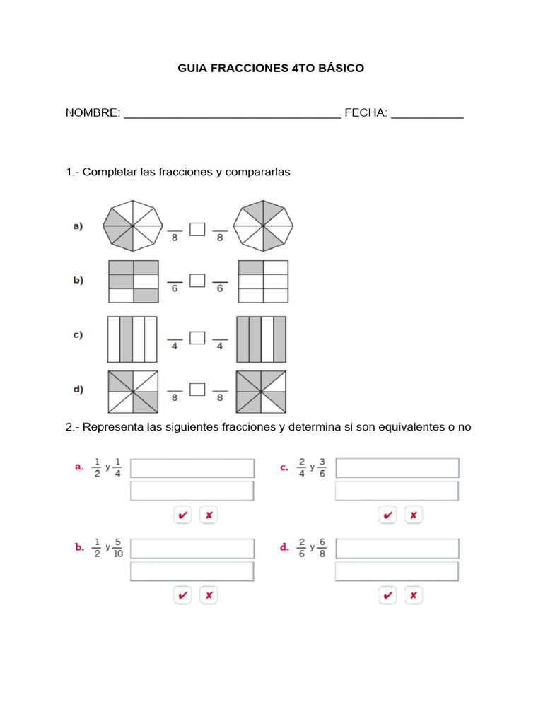 Guía de Fracciones 4to Básico | PDF | Artes del Lenguaje y Comunicación ...