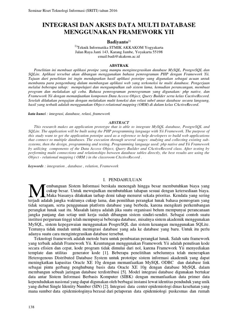 Integrasi Dan Akses Data Multi Database Menggunakan Framework Yii | PDF | Seni | Teknologi ...