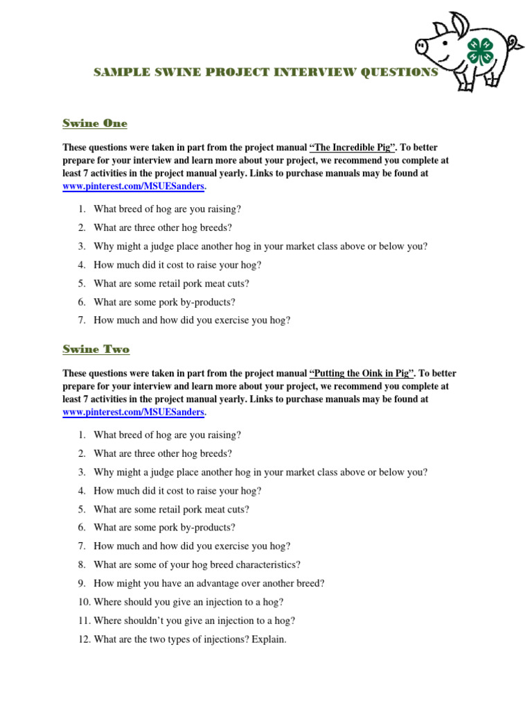 Sample Swine Project Interview Questions | Download Free PDF | Pig | Pork