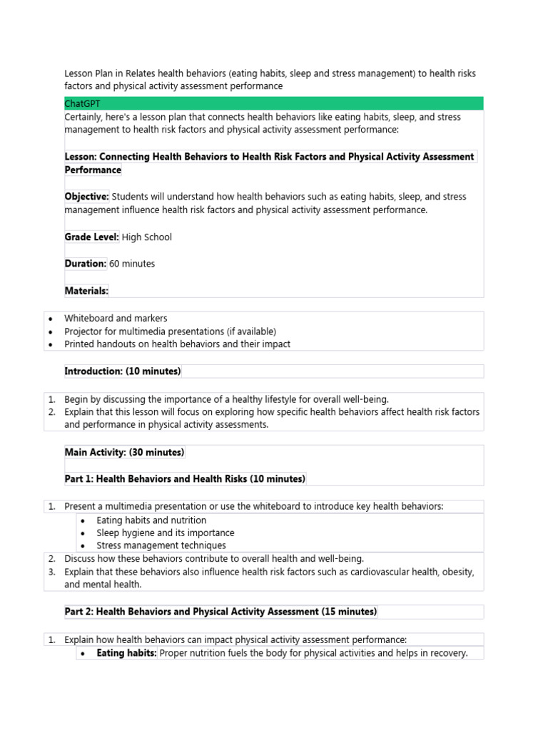 Lesson Plan in Relates Health Behaviors | Download Free PDF | Stress ...