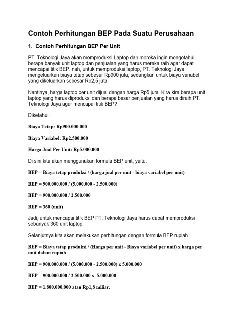 Contoh Perhitungan BEP Pada Suatu Perusahaan | PDF