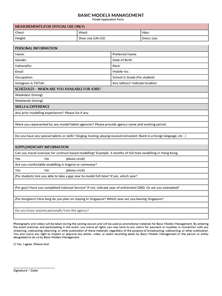 Models Application Form (Nov 2022) | PDF