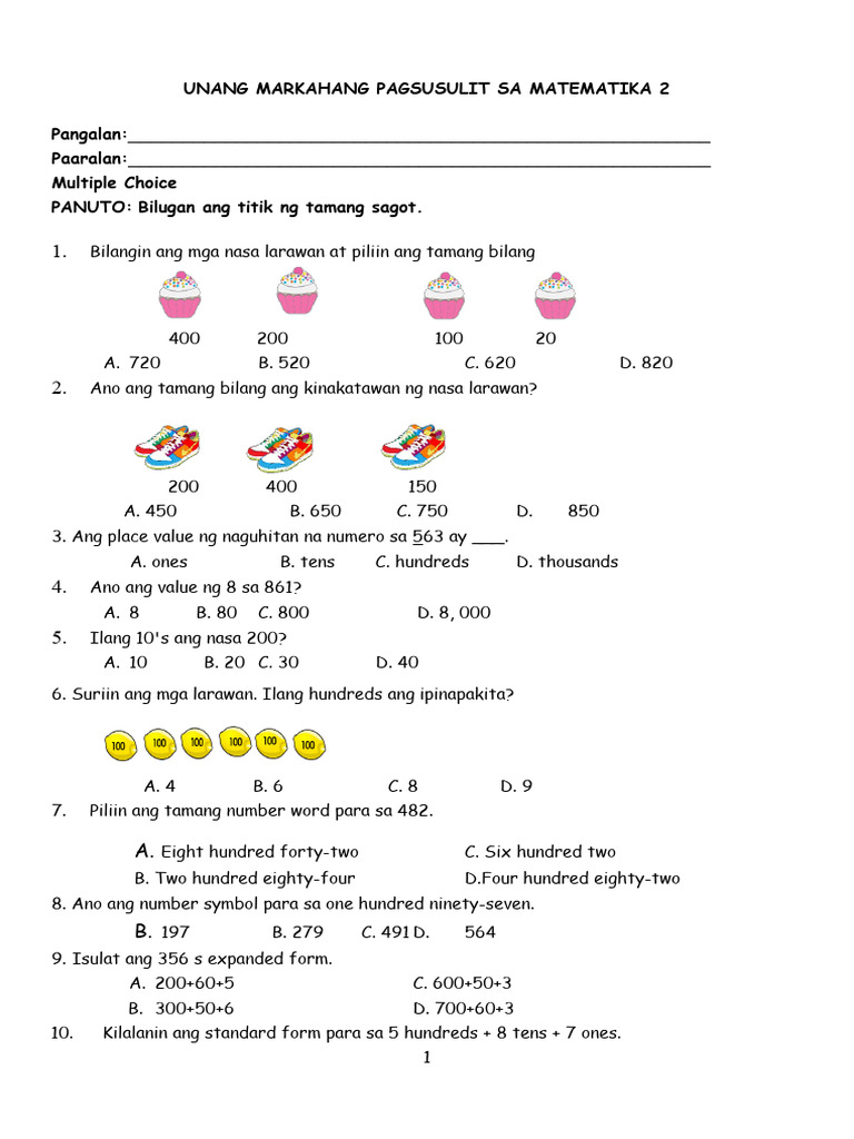MATHEMATICS 2-Q1 Test EDITED | PDF