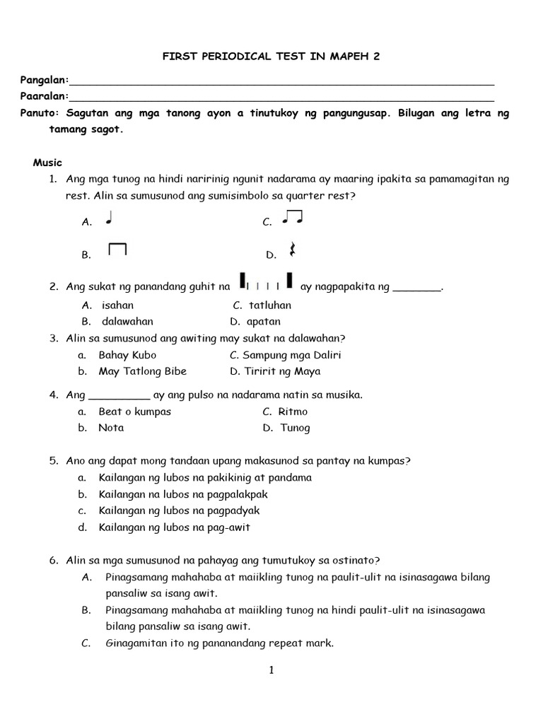MAPEH 2-Q1 Test EDITED | PDF