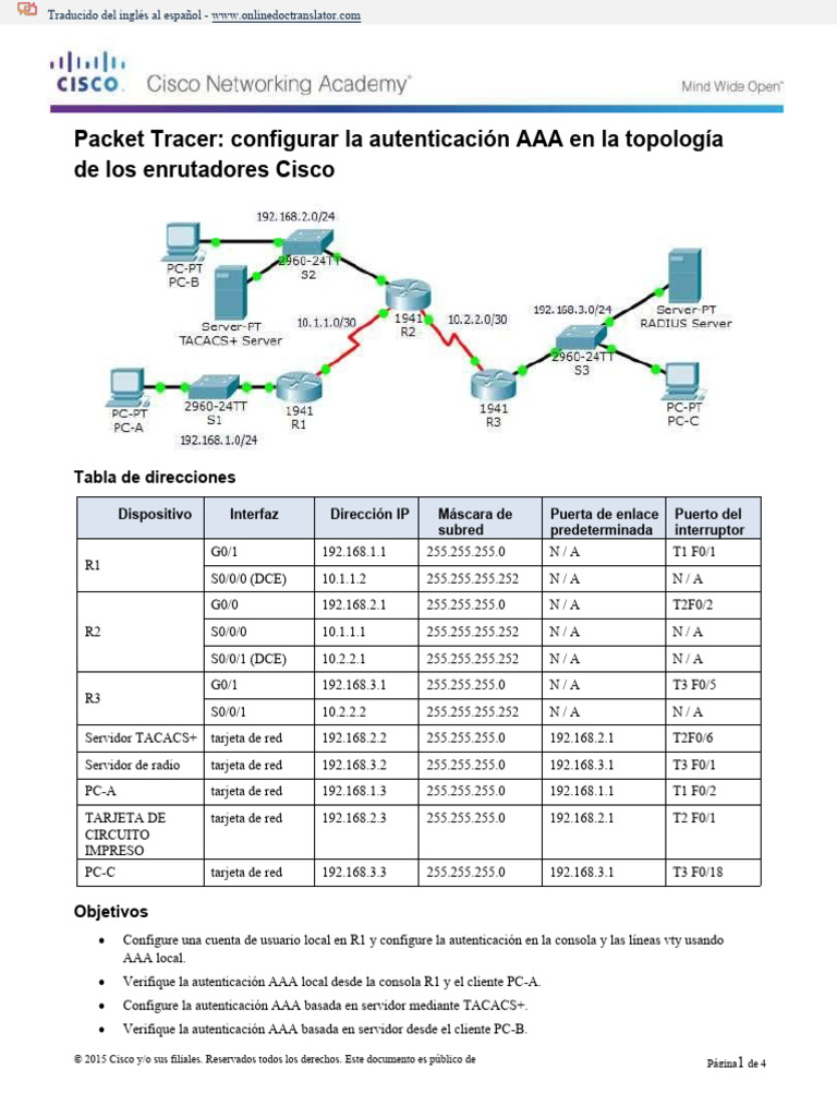 Lab 1 Configurando AAA en Router Cisco (Instrucciones) .En - Es | PDF ...