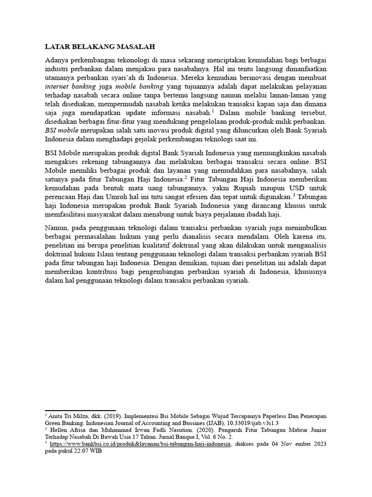 MPH Latar Belakang Bsi Tabungan Haji Indonesia | PDF