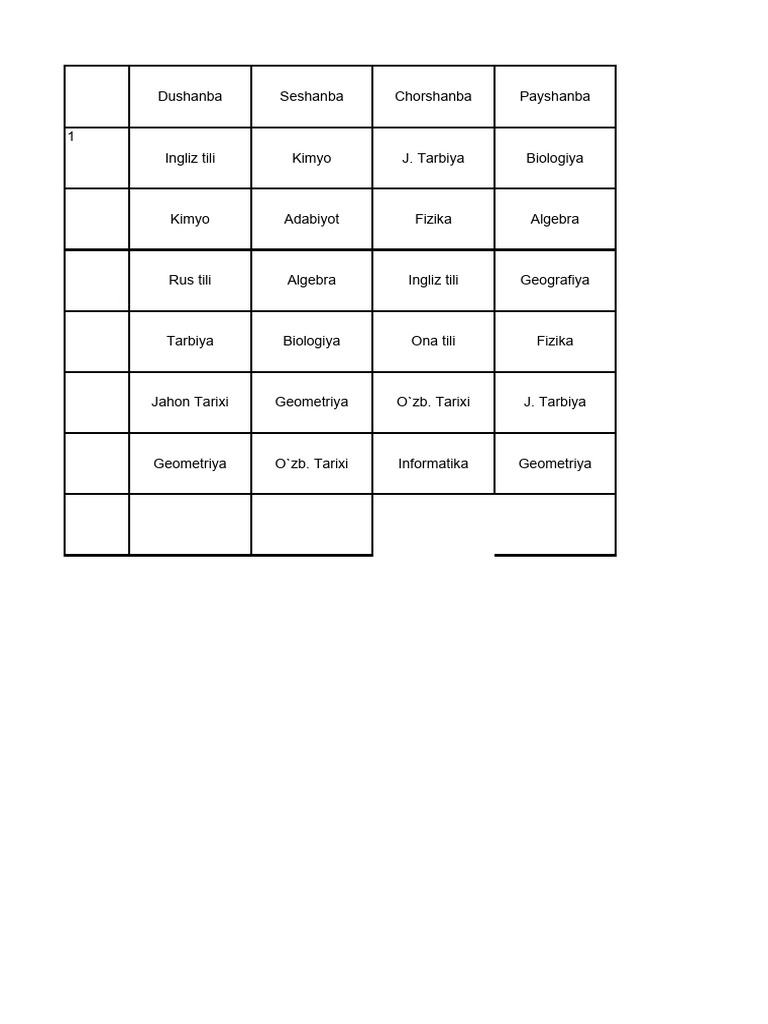 Dars Jadval 21.09.2022 | PDF