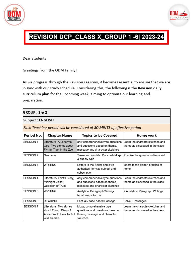 Revision DCP - Class X - Group 1-6-2023-24 | PDF | Chemical Reactions ...