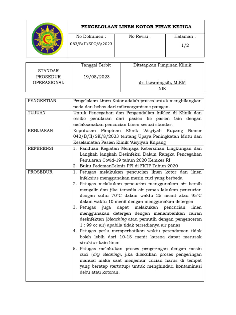 1.3 SPO PENGELOLAAN LINEN KOTOR (Pihak Ke 3) | PDF