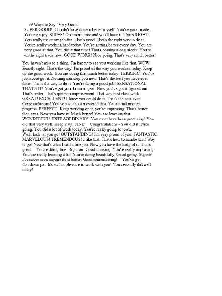 99 Ways To Say Very Good | PDF