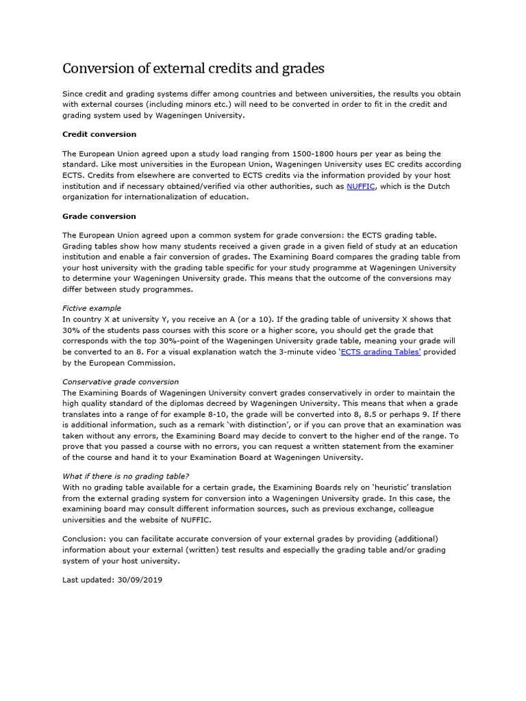 Conversion External Credits-Grades | PDF | Career & Growth | Finance ...