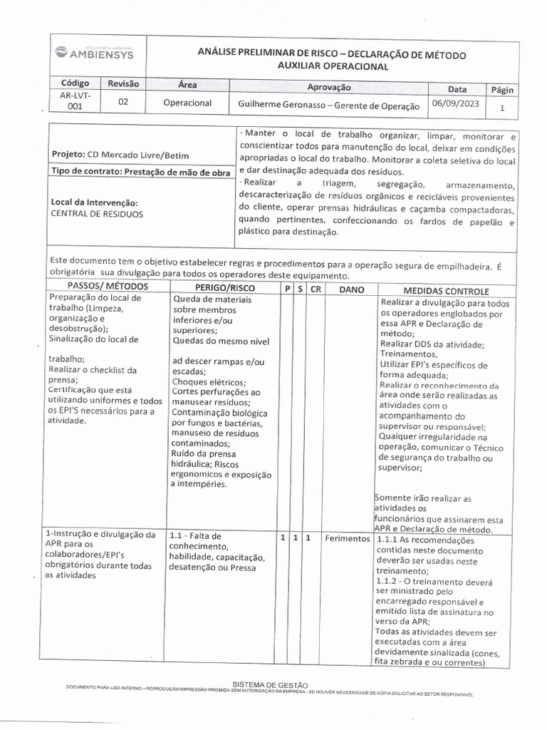 Análise Preliminar de Risco | PDF Análise Preliminar de Risco | PDF
