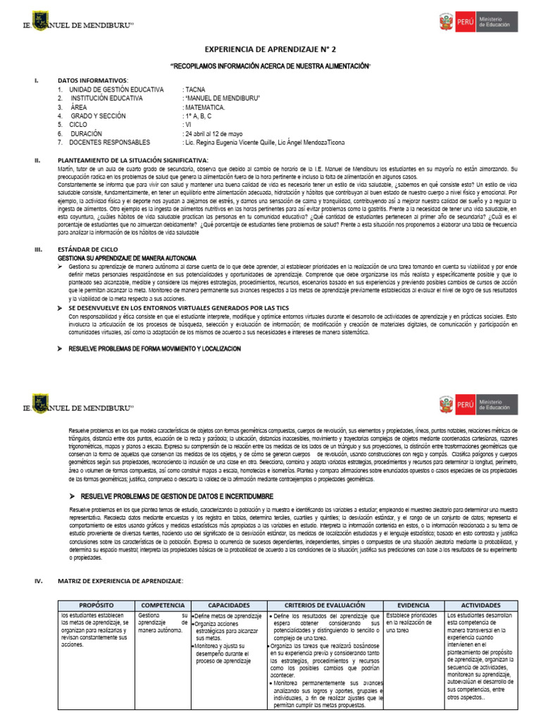 EXPERIENCIA DE APRENDIZAJE N°2- 1RO | PDF | Aprendizaje | Geometría