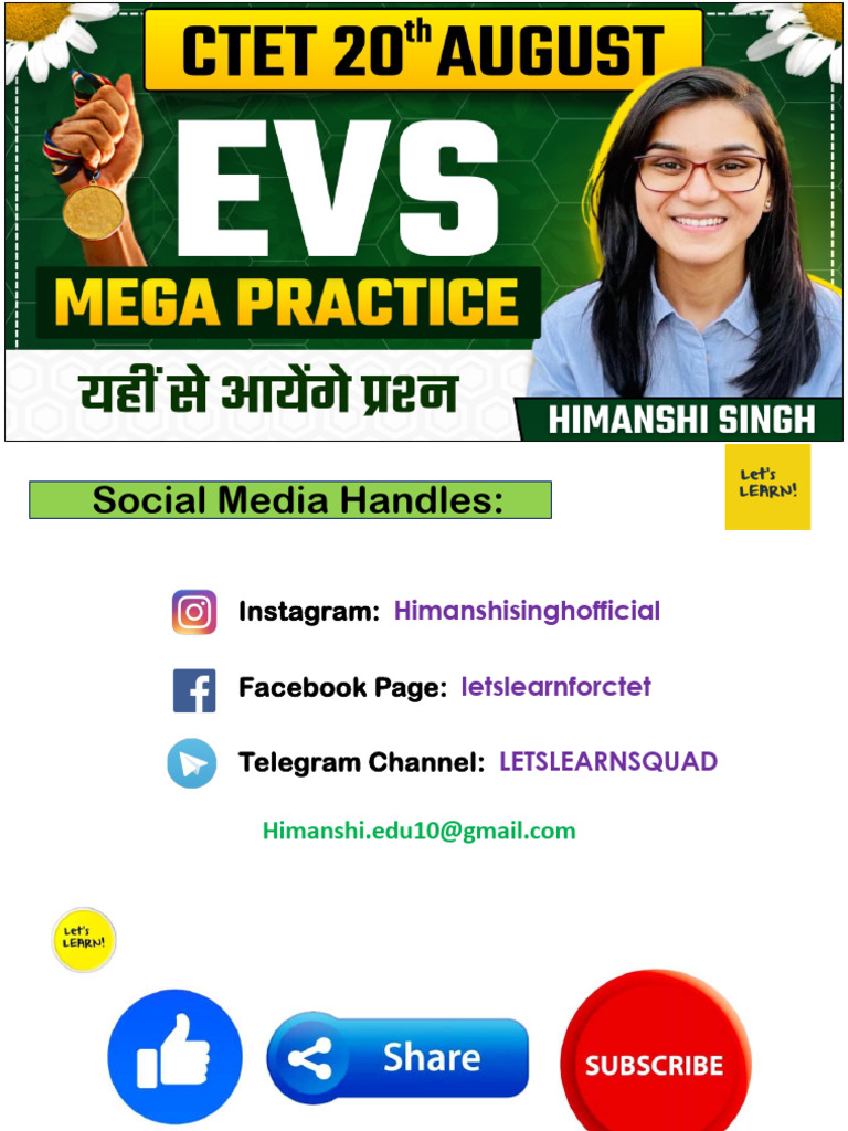 CTET August EVS Mega Practice | PDF