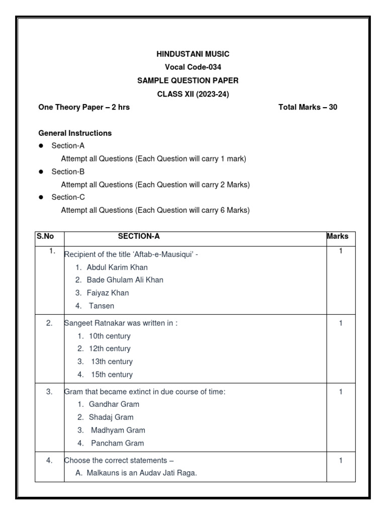 HindustaniVocal SQP | PDF | Classical And Art Music Traditions ...