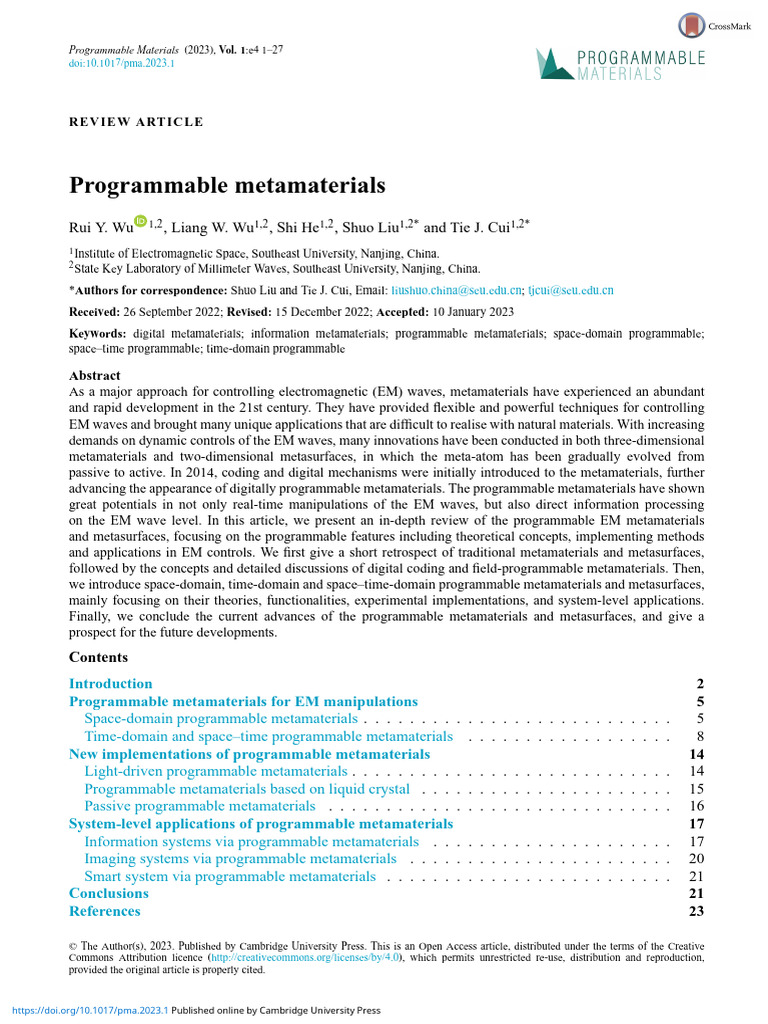 Programmable Metamaterials | PDF | Metamaterial | Electrical Engineering