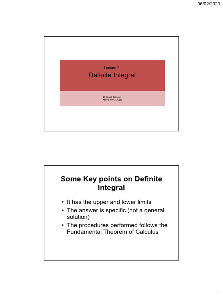 Definite Integrals | PDF | Integral | Analysis