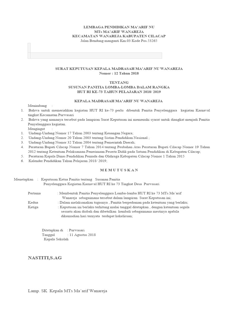 sk panitia lomba sekolah | PDF