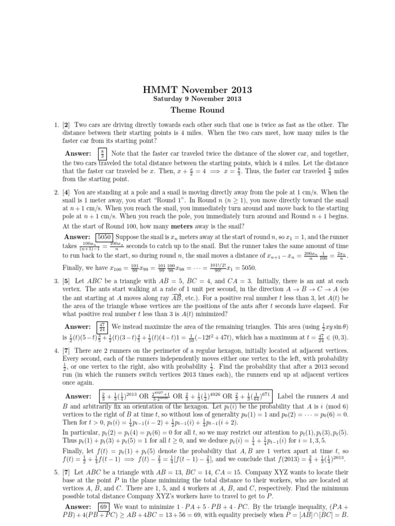 HMMT November 2013: Theme Round | PDF | Triangle | Mathematics