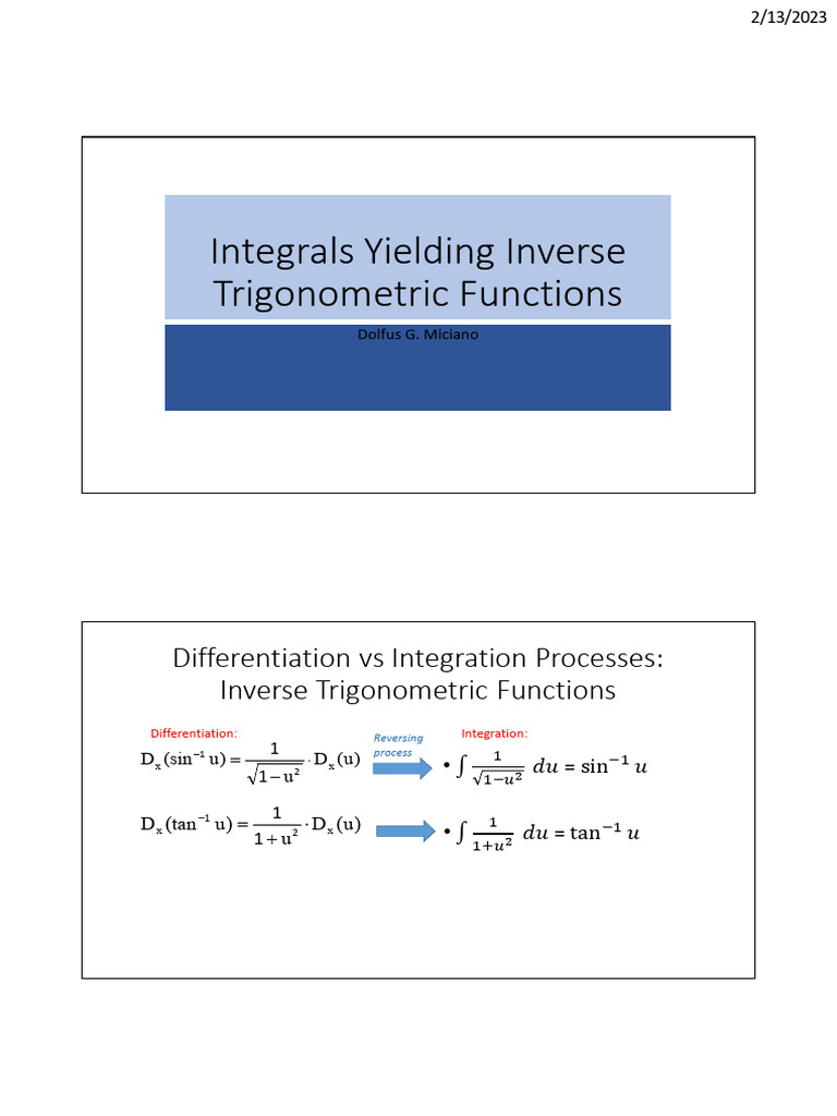 Inv Trigo Function Integration | PDF | Trigonometric Functions | Integral