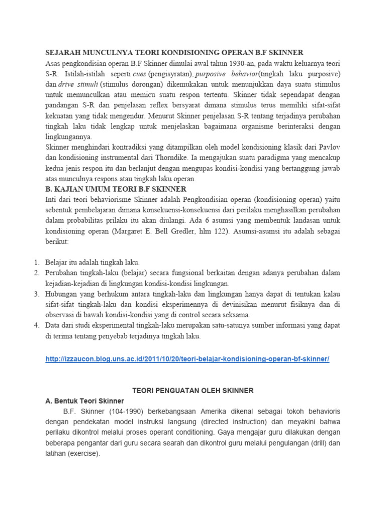 Sejarah Munculnya Teori Kondisioning Operan B | PDF