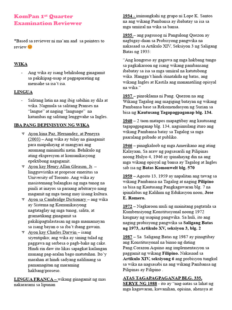 KomPan 1st Quarter Examination Reviewer | PDF