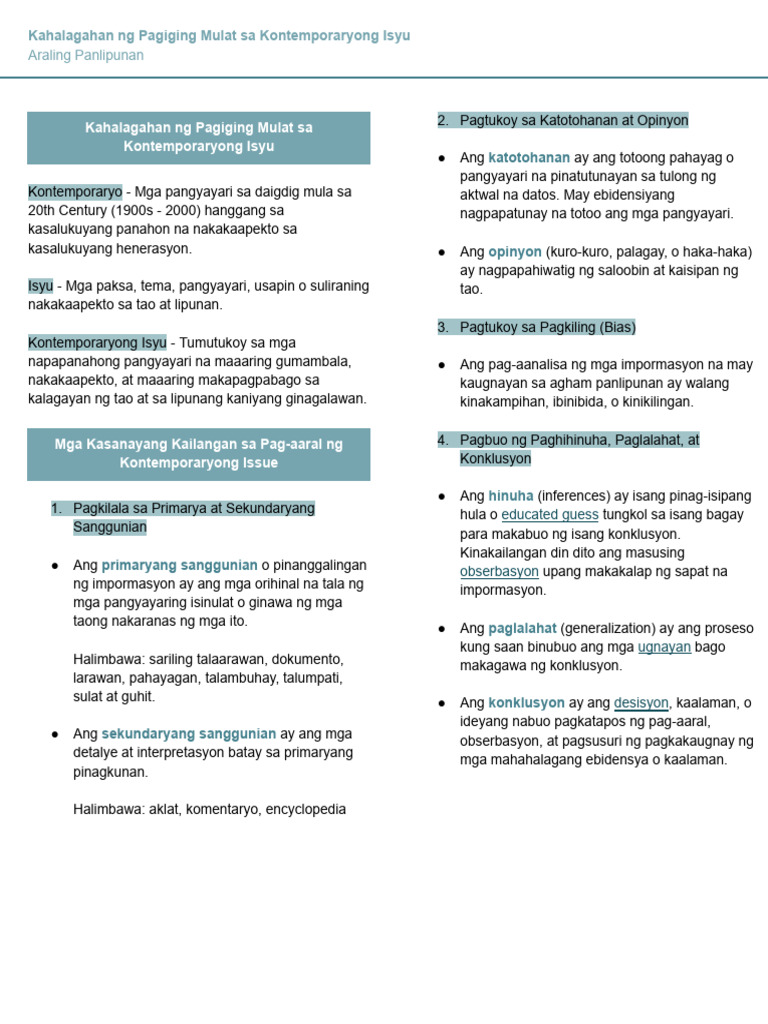 Kahalagahan NG Pagiging Mulat Sa Kontemporaryong Isyu | PDF