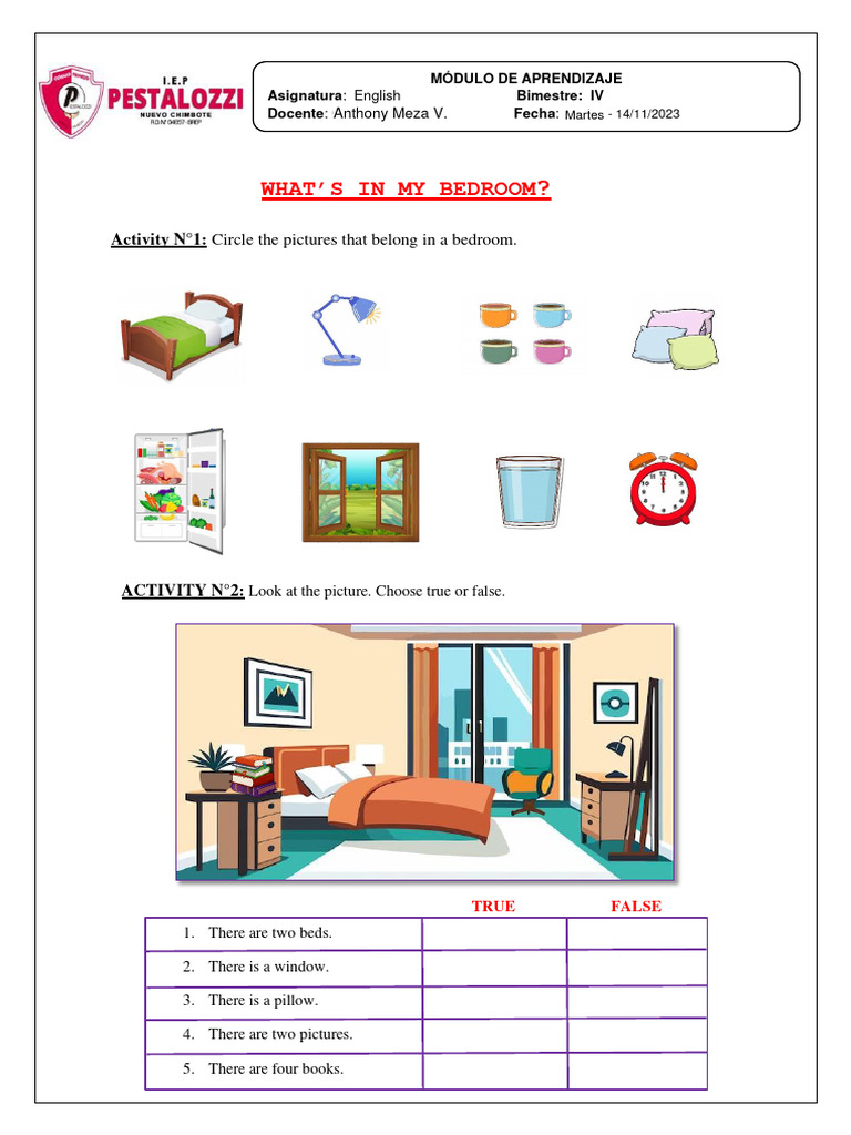 Worksheet (My Bedroom) | PDF