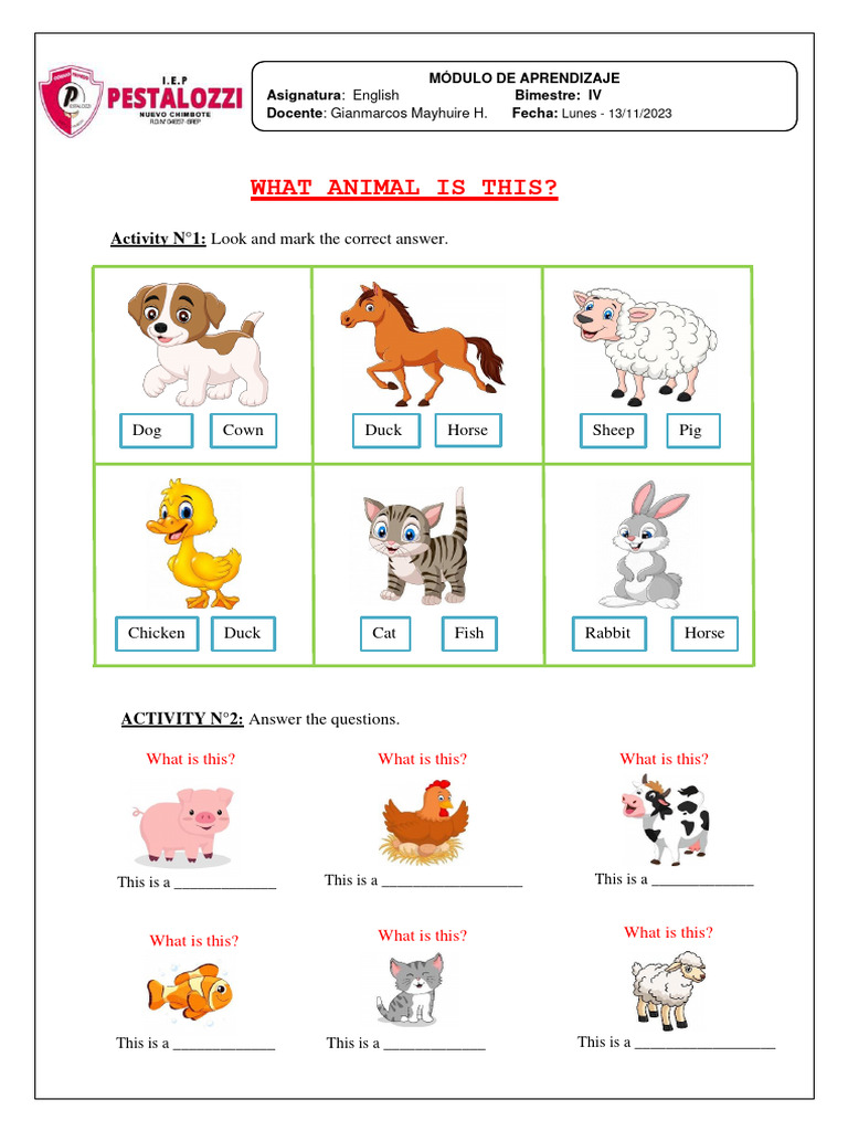 Farm and Pet Animals Worksheet | PDF