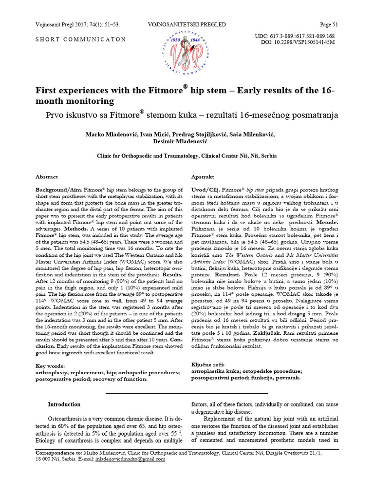 Fitmore Hip Stem | PDF | Limbs (Anatomy) | Human Anatomy