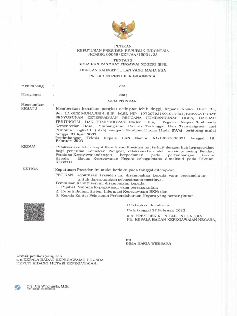 SK Kenaikan Pangkat Pembina Utama Muda IV.c - La Ode Muhajirin | PDF
