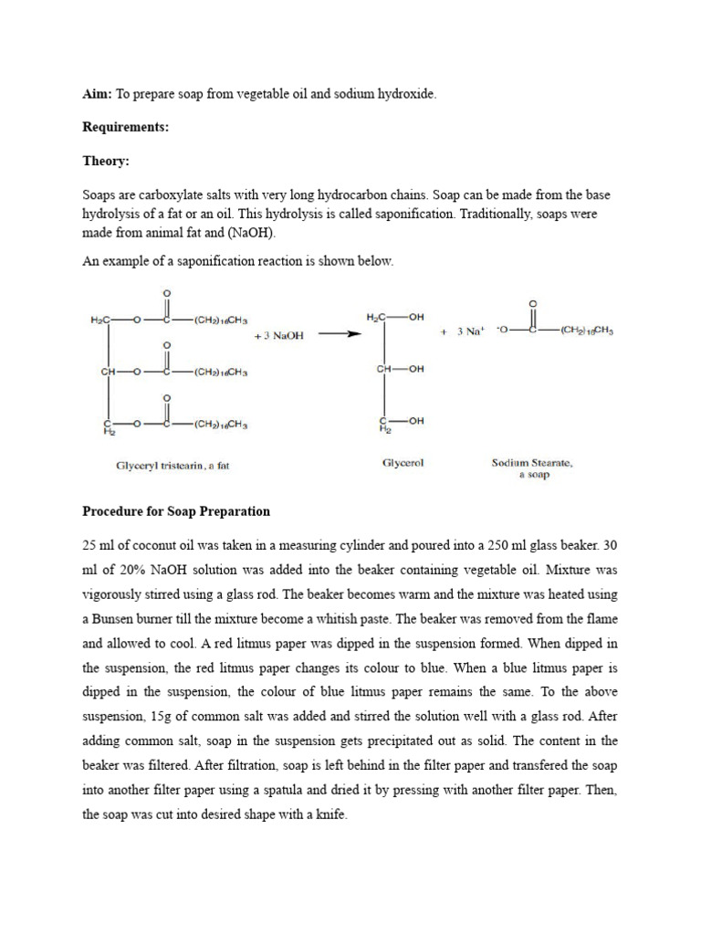 Lab Procedure For Soap Preparation | PDF